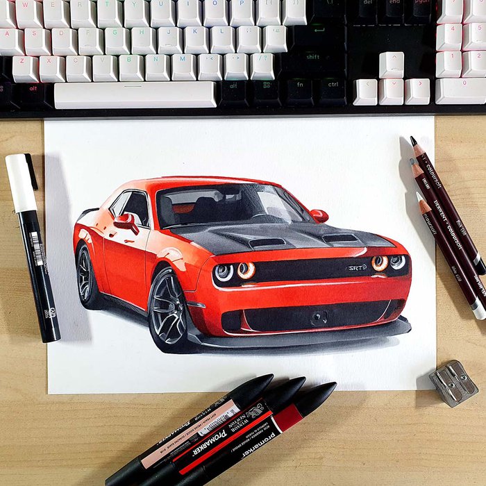 How to Draw a Dodge Challenger SRT Hellcat | Easy Step-by-Step Tutorial